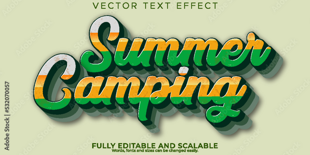 Summer camping text effect, editable vintage and retro text style Stock ...