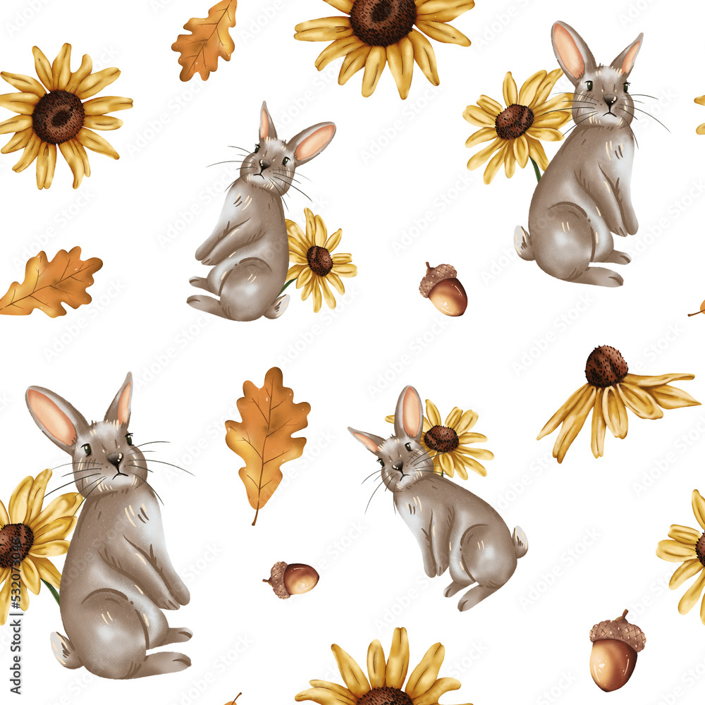 Autumn Fall Pattern with Rabbits PNG Clipart illustration Stock ...