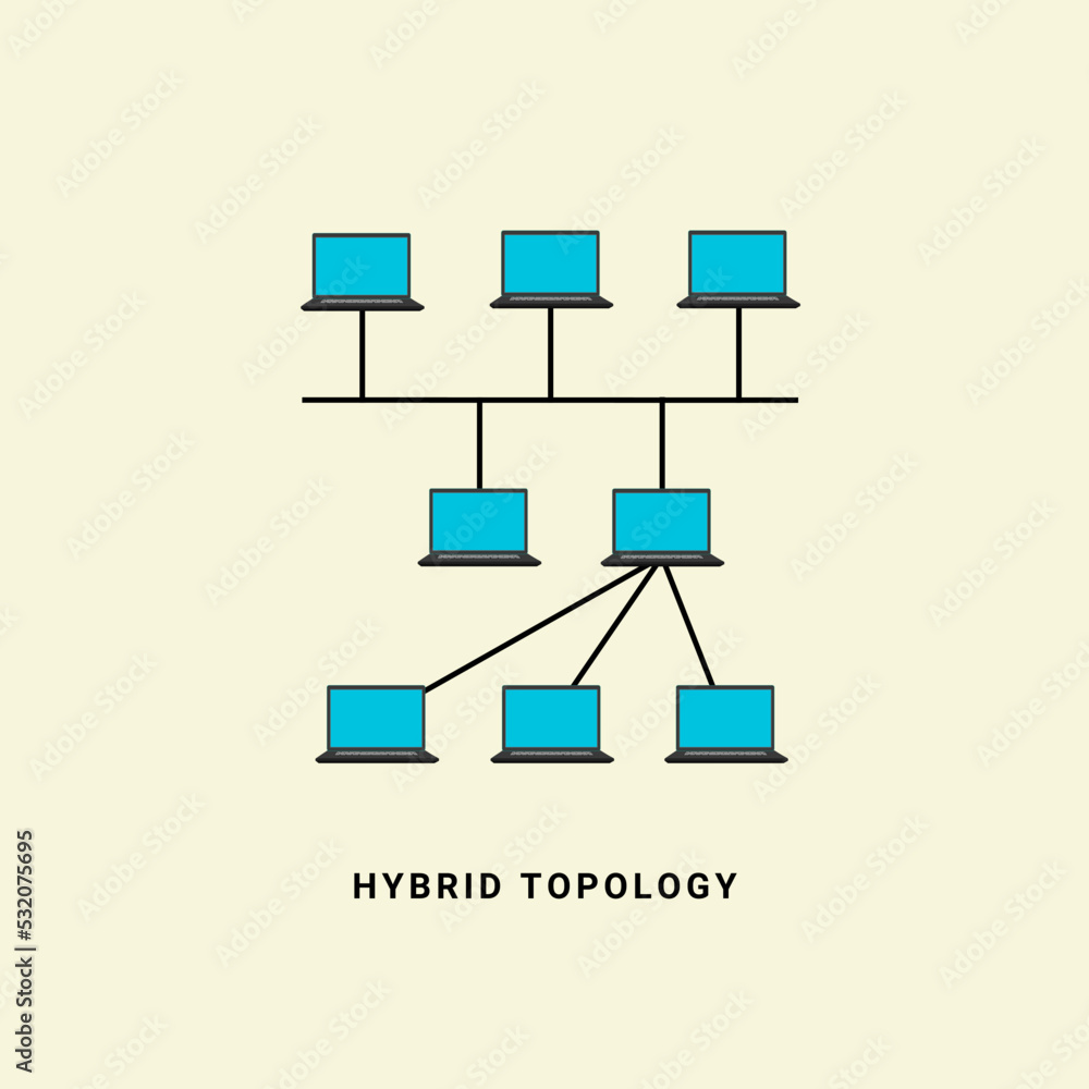 Hybrid topology network vector illustration, in computer network ...