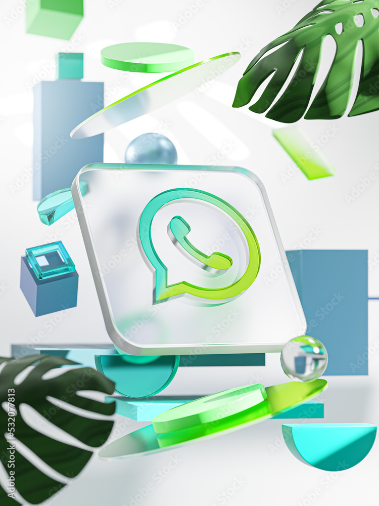 Whatsapp Icon Geometric Shapes with Glassmorphism Square Glass and ...