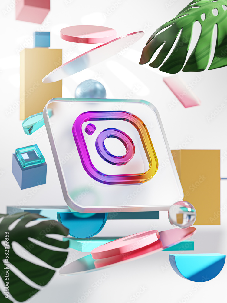 Instagram Icon Geometric Shapes with Glassmorphism Square Glass and ...