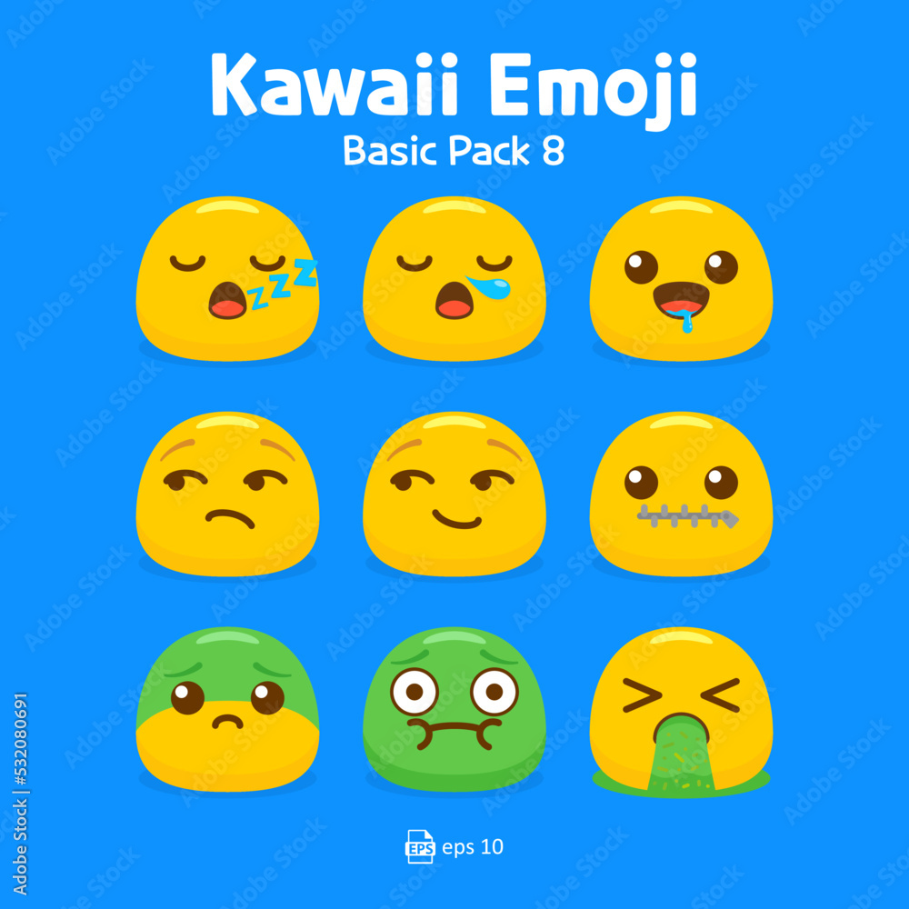 Cute and kawaii flat emoji or emoticon vector pack - emojis yellow ...