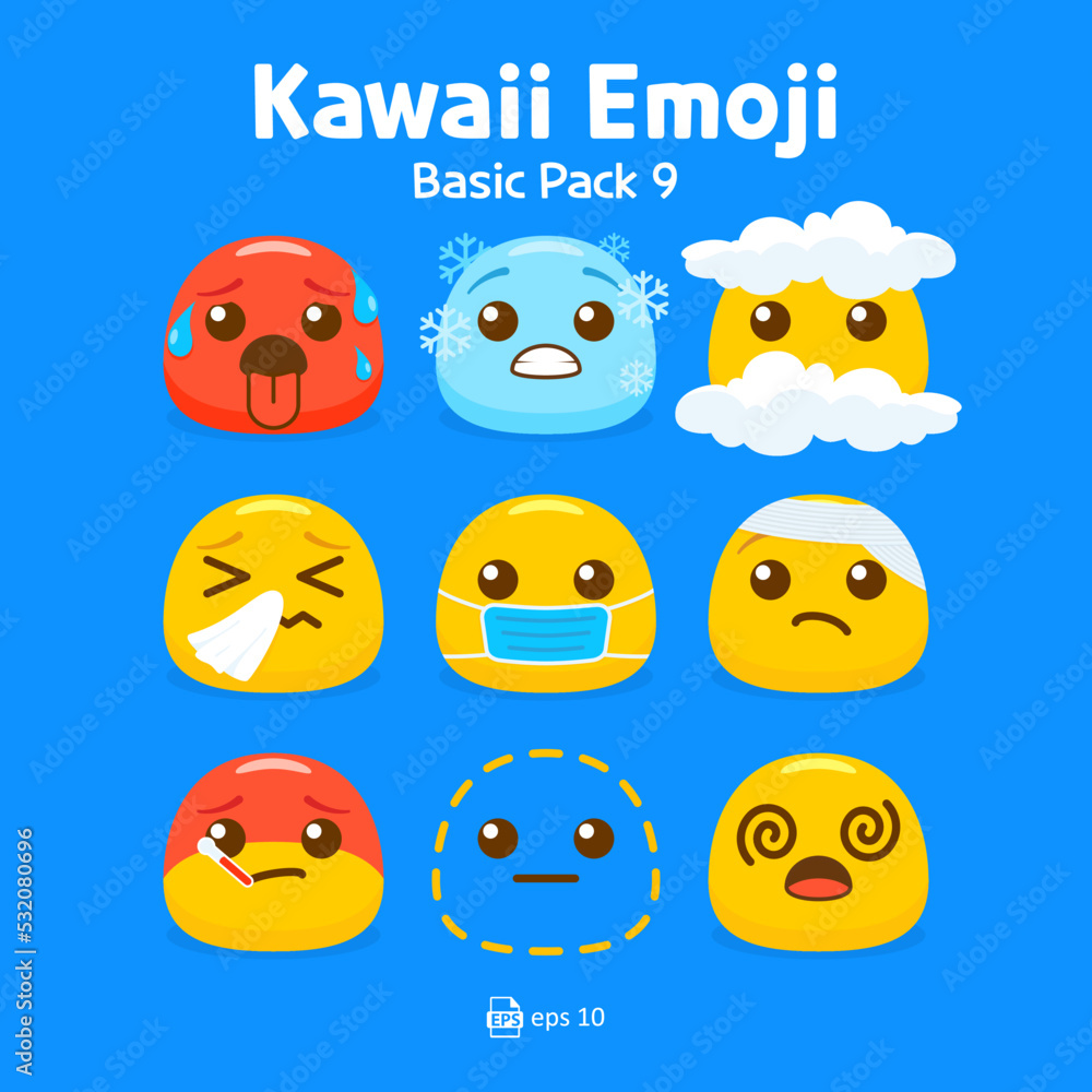 Cute and kawaii flat emoji or emoticon vector pack - emojis yellow ...