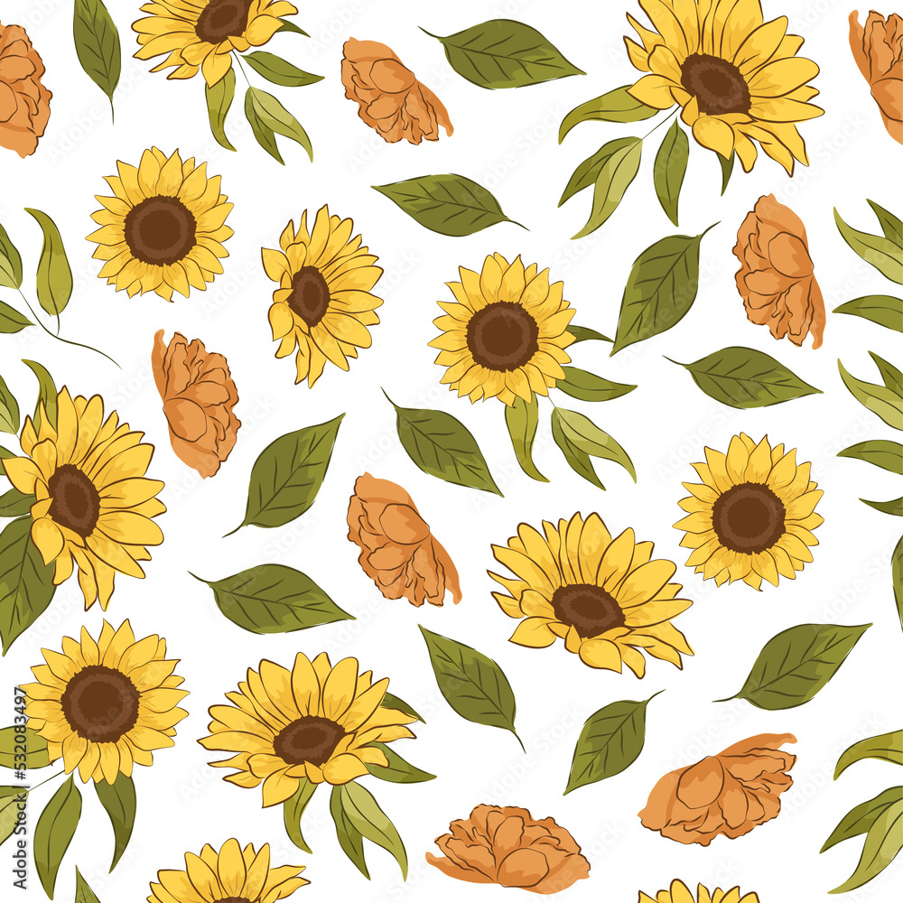 seamless pattern with sunflowers PNG Clipart Illustration Stock ...