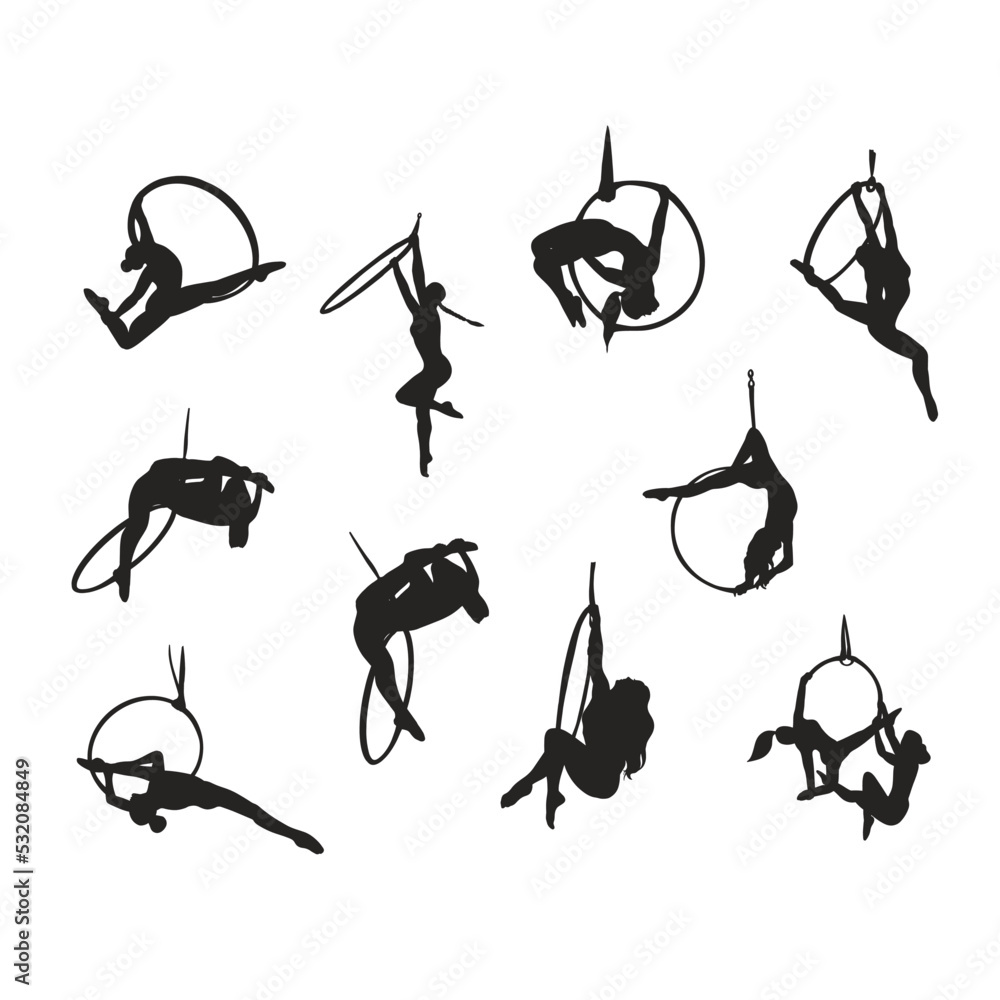 Isolated set vector illustration of an acrobat, circus performer on a ...