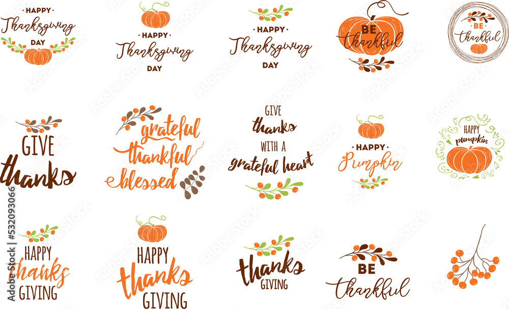 PNG, transparent Thanksgiving lettering elements for invitations or ...