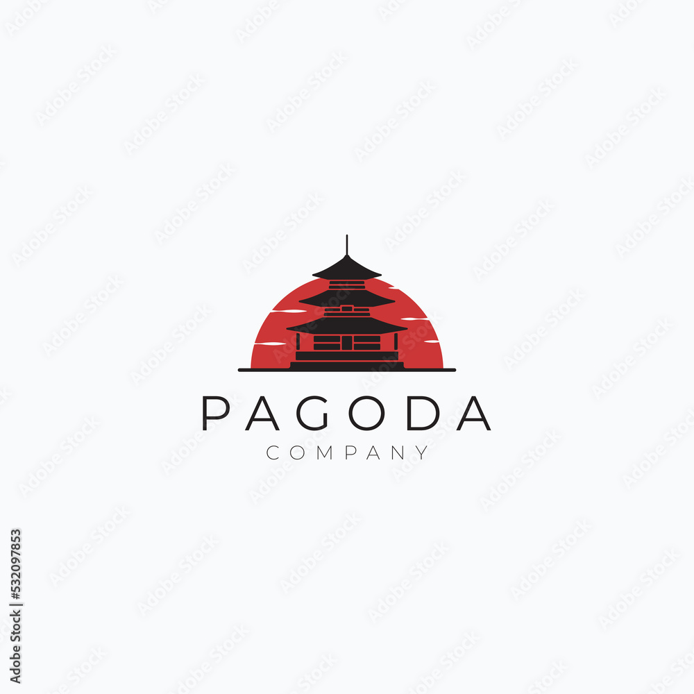 Vintage pagoda temple silhouette logo vector illustration design ...