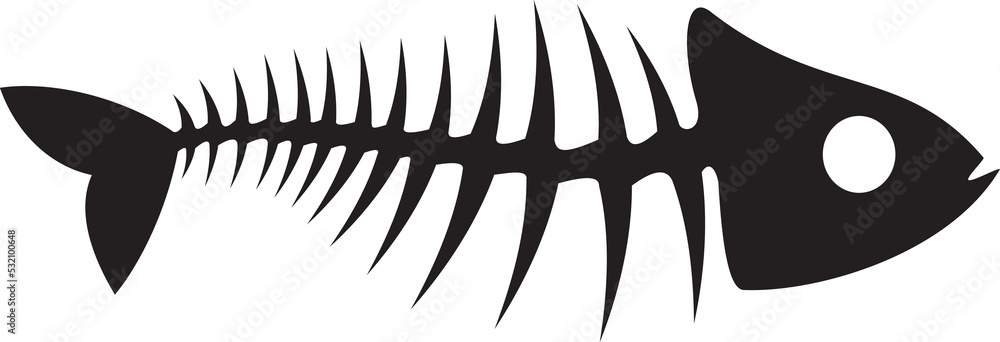 Isolated fish bone icon, fishbone black silhouette Stock Illustration ...
