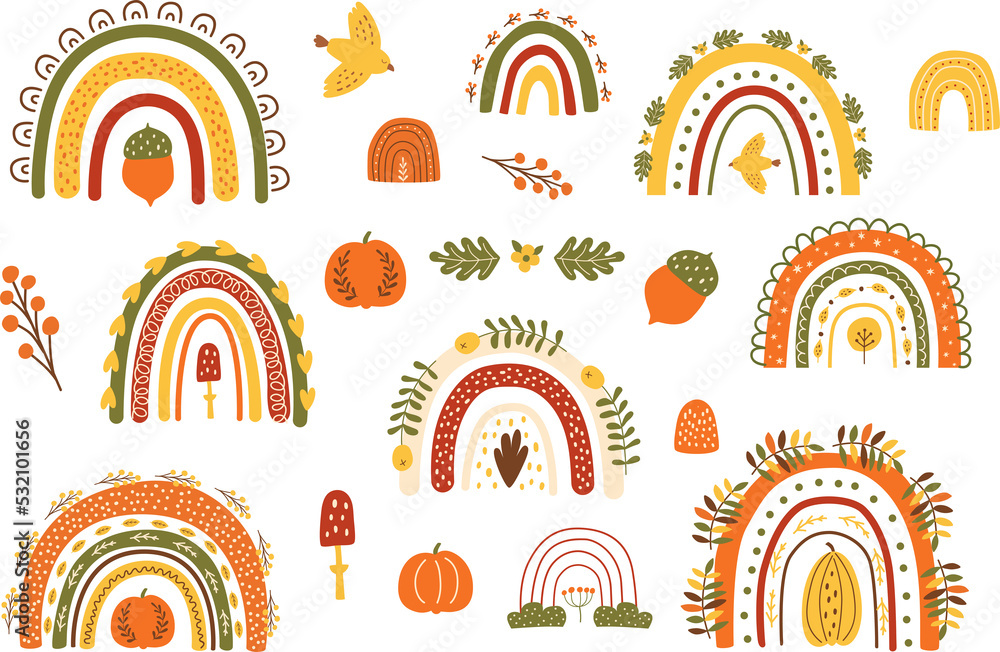 PNG, transparent, Fall rainbow set. Autumn rainbows collection. Floral ...