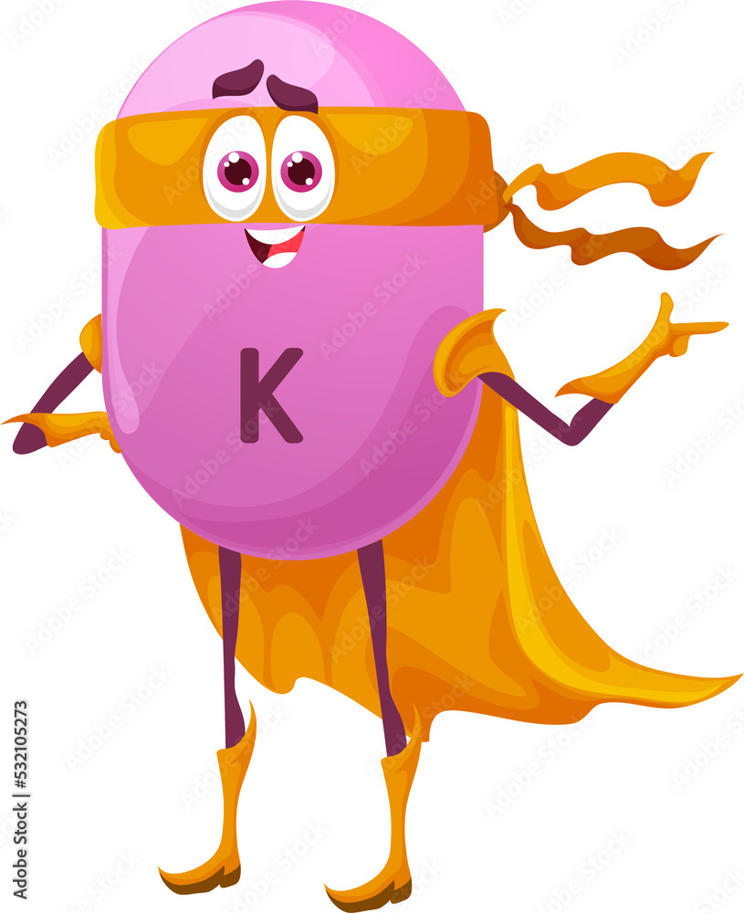 Superhero vitamin K character, fat-soluble hero Stock Illustration ...