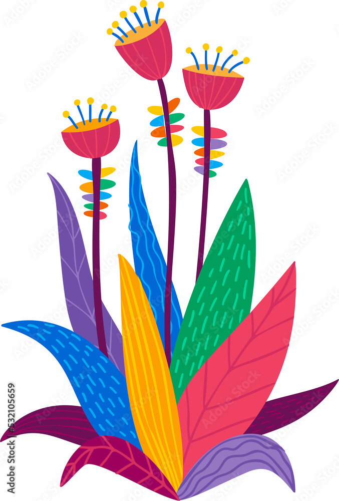 Cartoon tropical mexican flower, brazilian plant Stock Illustration ...