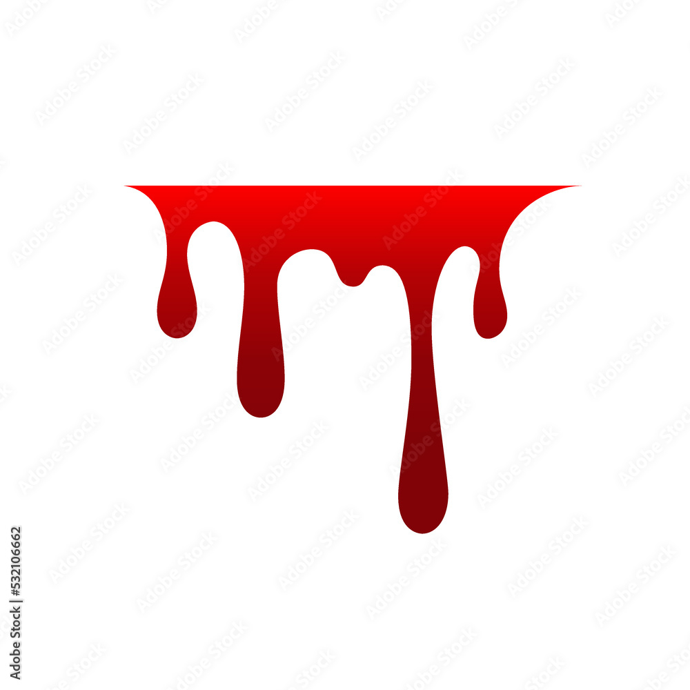 Blood drip cartoon. Halloween bloodstain isolated white background. Splatter stain. Horror drop ...