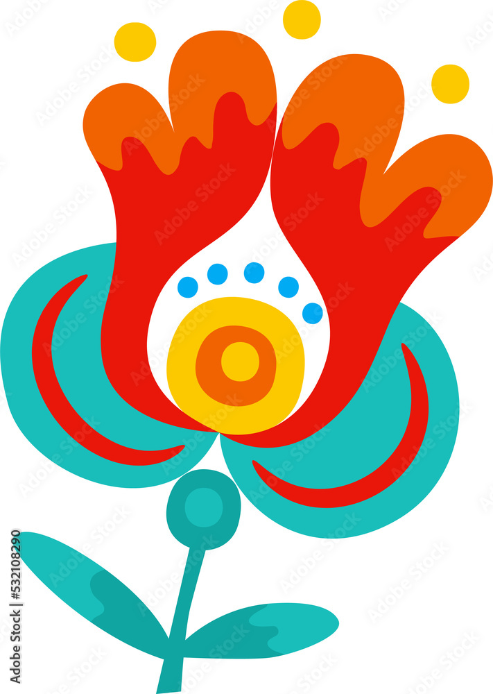 Cartoon mexican flower bud blossom with green stem Stock Illustration ...