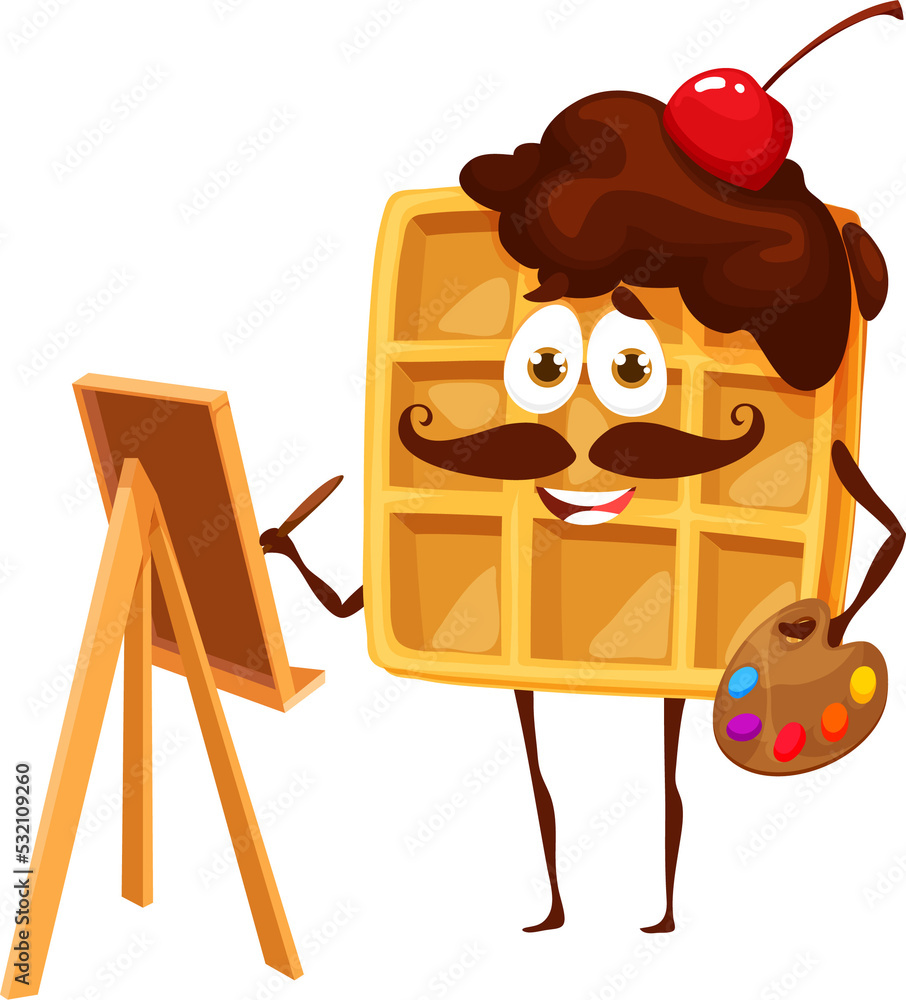 Cartoon belgian waffle character paints a picture Stock Illustration ...