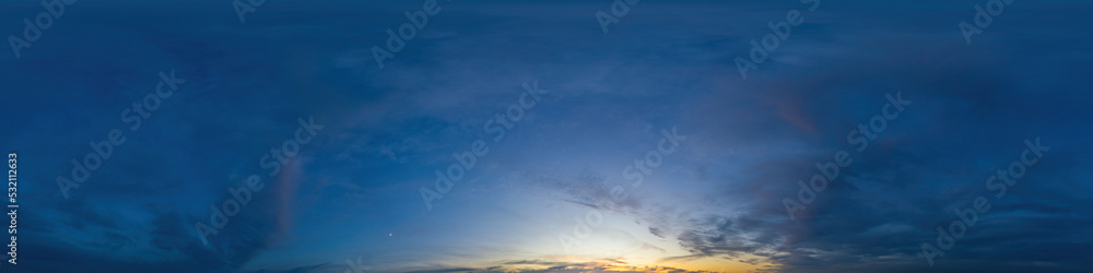 Dramatic sunset sky panorama with Cumulus clouds. Seamless hdr 360 pano ...