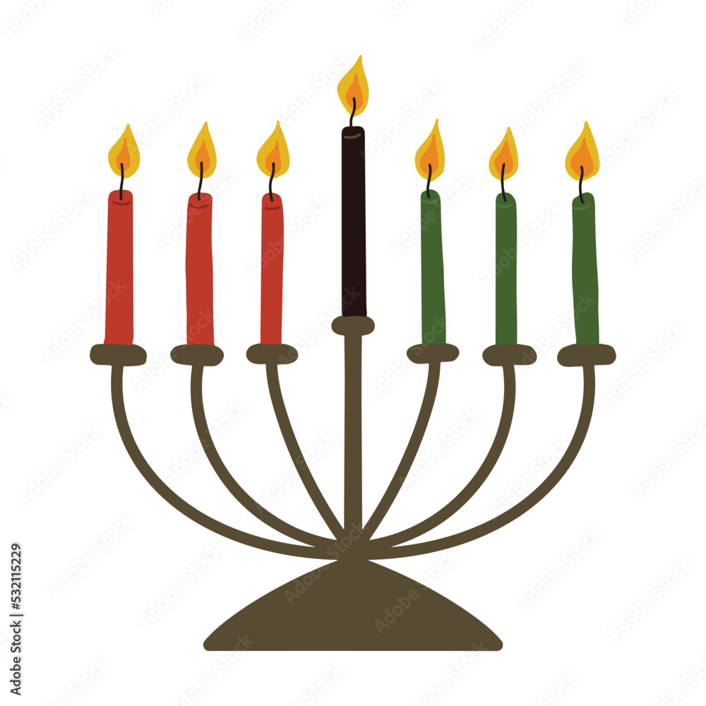 Traditional kinara candleholder with seven candles in traditional ...