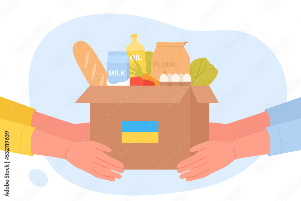 Humanitarian aid for Ukrainian people vector illustration. Cartoon ...