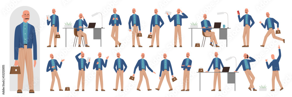 Male teacher character poses set vector illustration. Cartoon man with ...