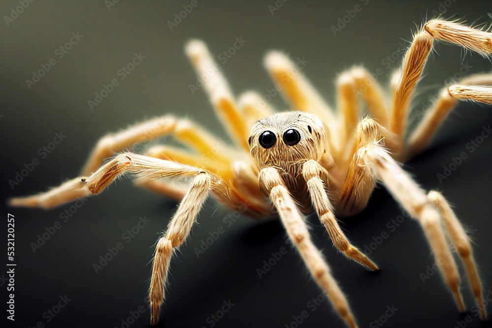 Exotic spider picture with big black eyes. Small colorful, white and ...