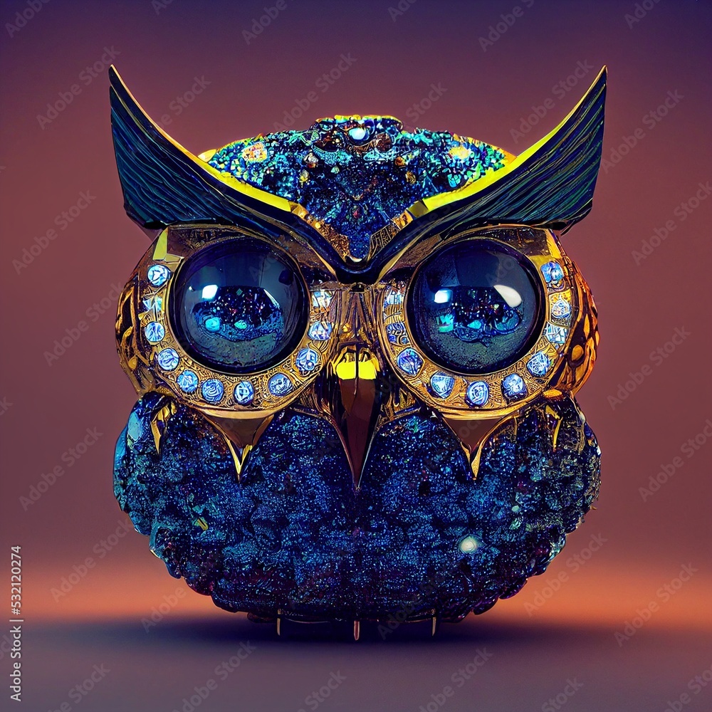 An owl made of precious stones and precious metal. Owl wearing an ...