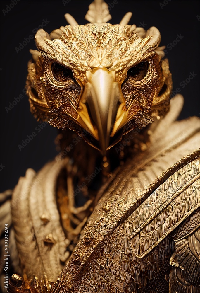 Eagle portrait wearing a knight armor 3D design. Hawk in a medieval ...