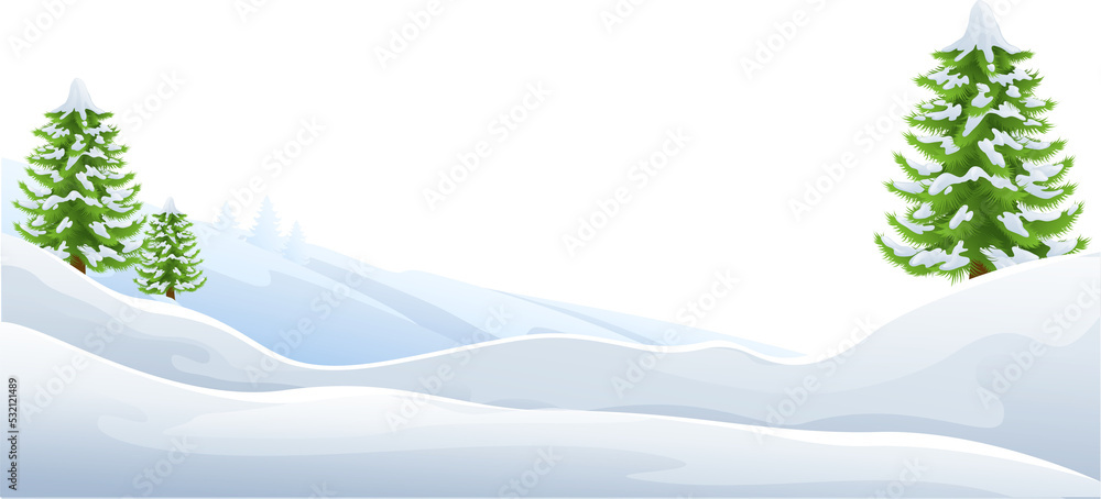 A snow winter Christmas landscape scene with snowy trees Stock ...