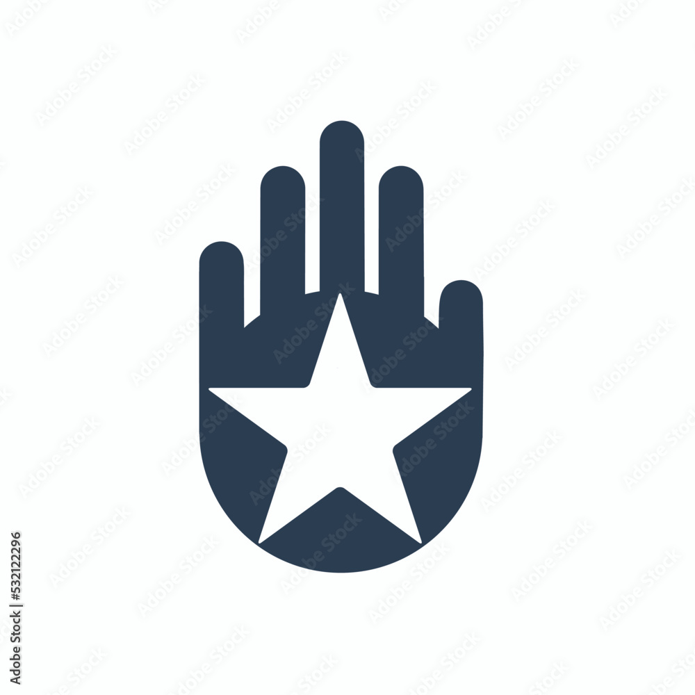star on the hand icon, outline high reward, status good quality, star ...