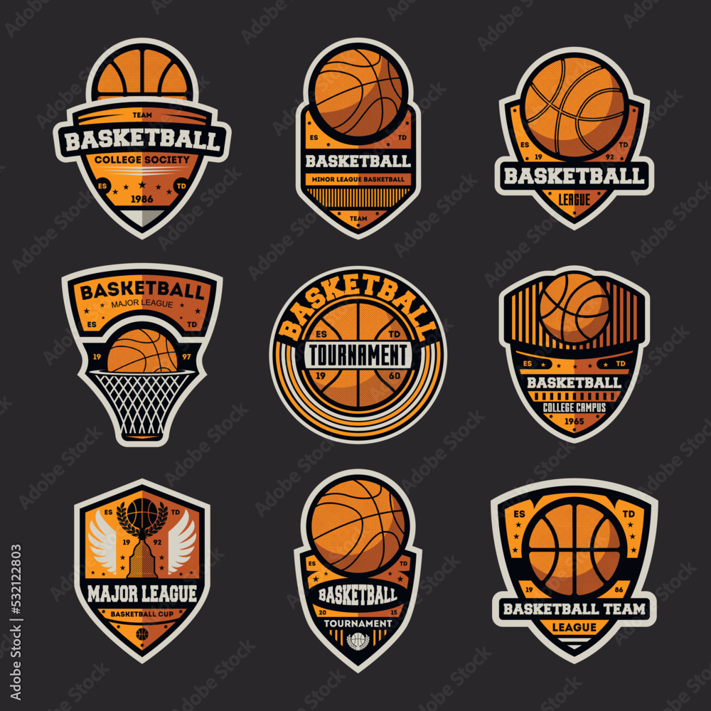 Basketball tournament vintage isolated label set. Basketball major ...