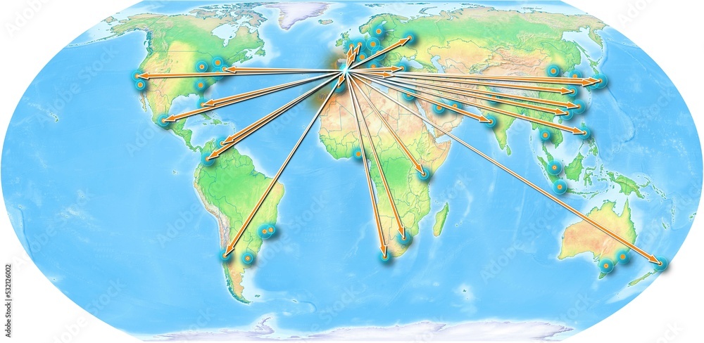 Spain concept map centered on Europe and Africa, export concept map for ...