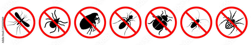Insect ban signs set. Pest is forbidden. Prohibition of various ...
