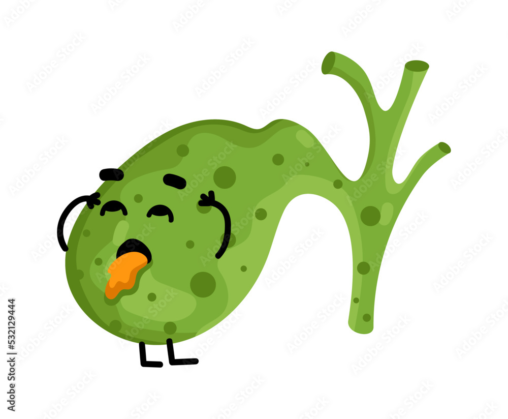 Human sick gallbladder cartoon character. Body anatomy element, health ...
