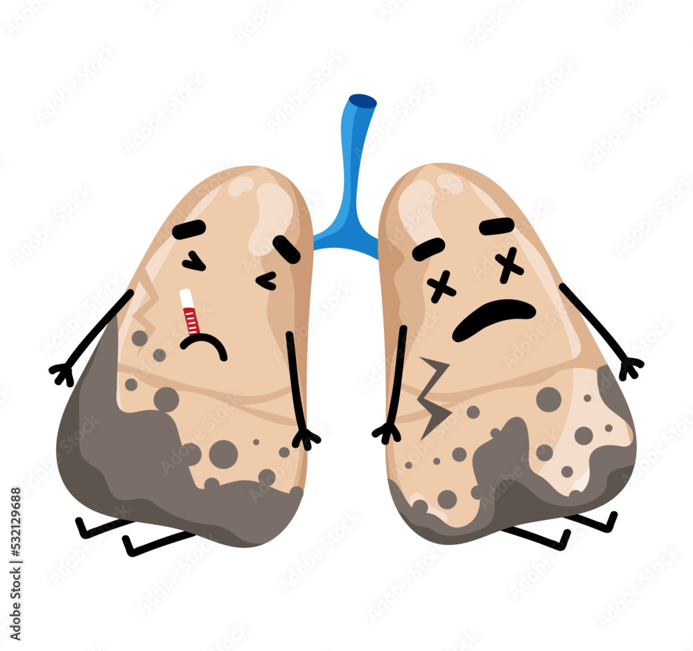 Sad sick lungs cartoon character. Body anatomy element, health medical ...