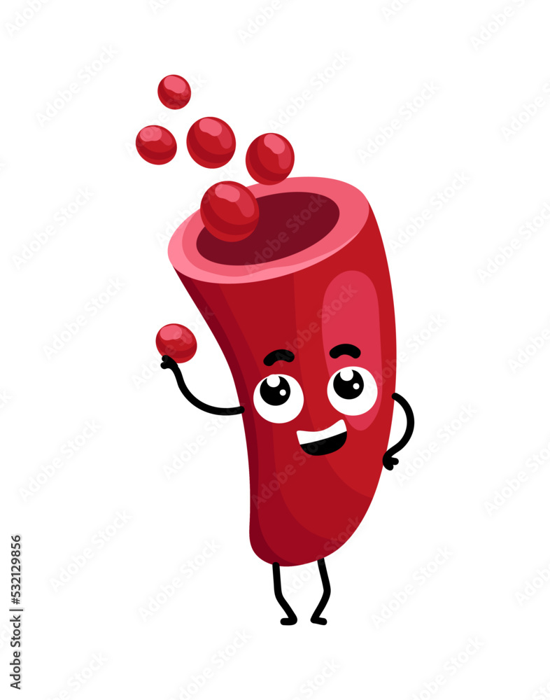 Blood vessel cute cartoon character. Body anatomy element, health ...