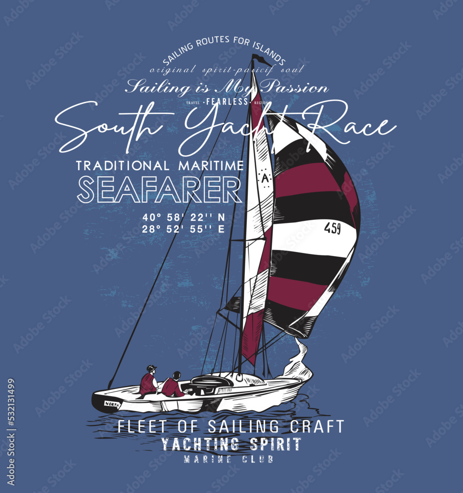 Nautical design. sketch sail graphic design. Can be used as t shirt ...