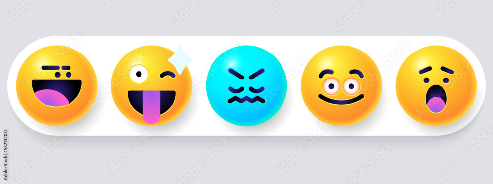 Round 3d emoticons set. Yellow Emoji faces emoticon smile, digital ...