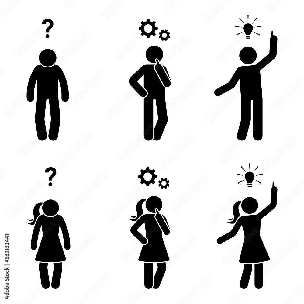 Stick figure man and woman question, reasoning, idea vector ...
