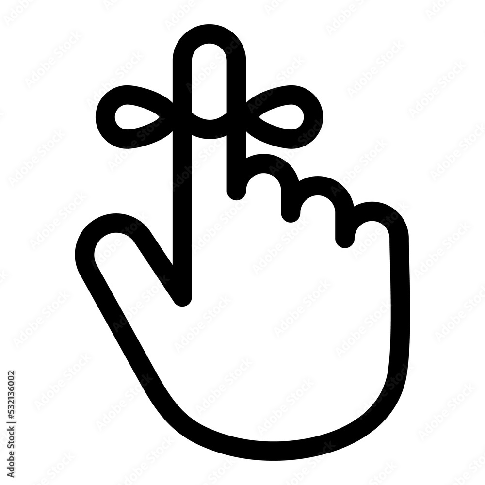 Símbolo recordatorio. Icono aislado mano con cuerda atada al dedo ...