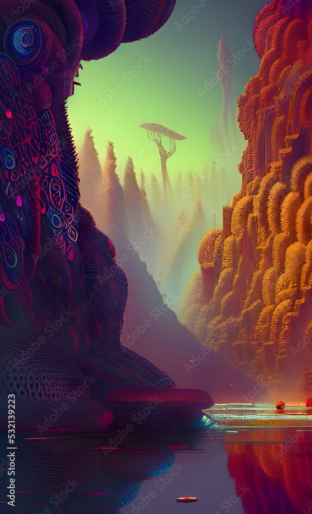 neon digital house, street mega fractal building houses exterior ...