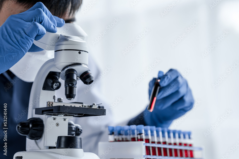 Foto Stock Laboratory and science experiments, chemical hand taking a ...