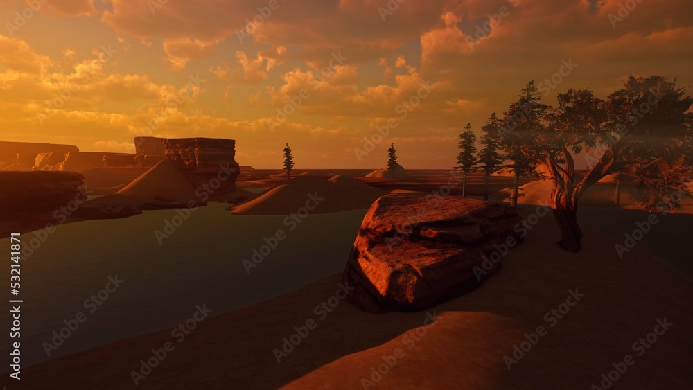 Water on Mars. Terraforming Martian Landscape. Extremely detailed and ...