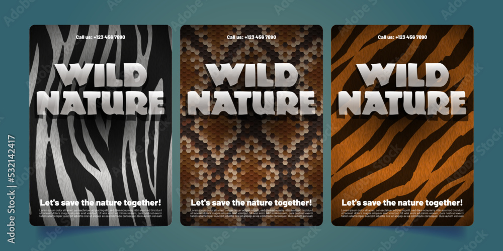 Wild nature protection flyers set. Collection of creative posters with ...