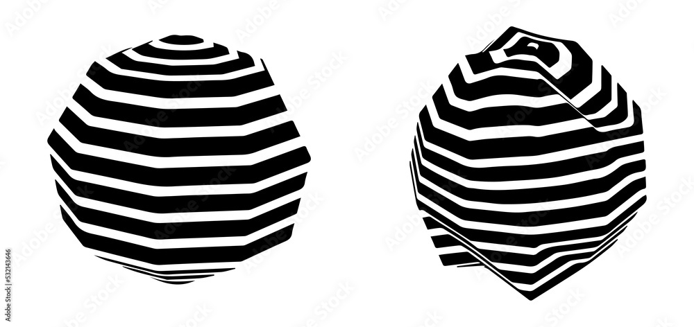 Optical illusion in the shape of distorted sphere. Abstract vector ...