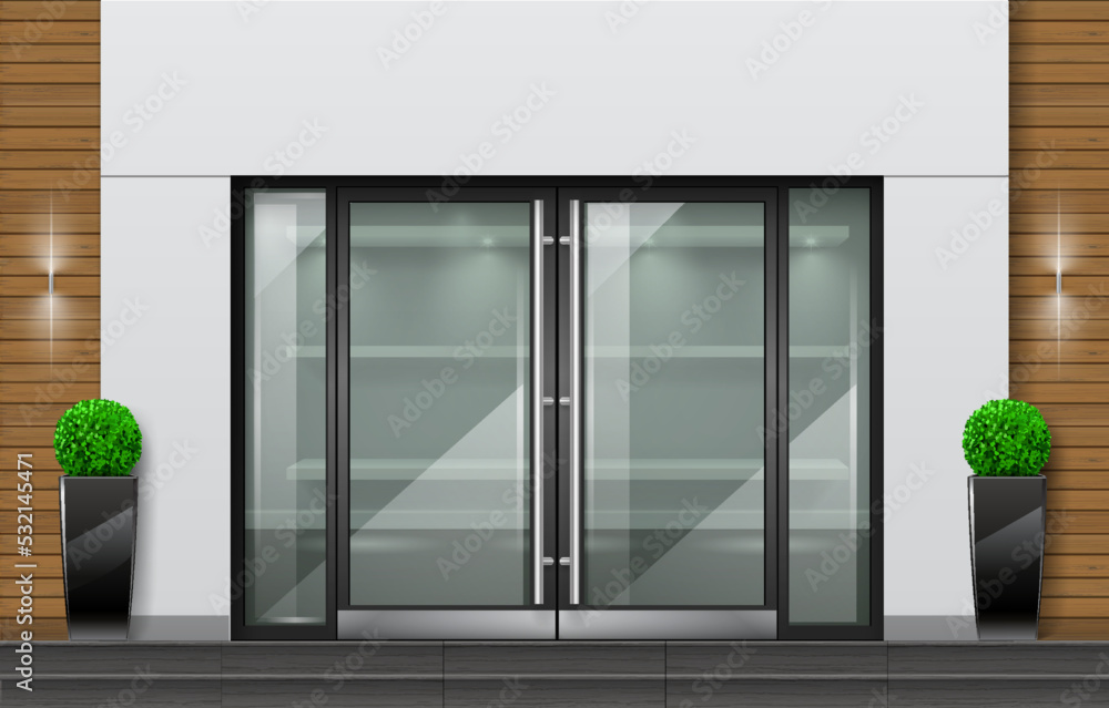 Double Glass Black Doors Front Facade Mockup Stock Vector Adobe Stock