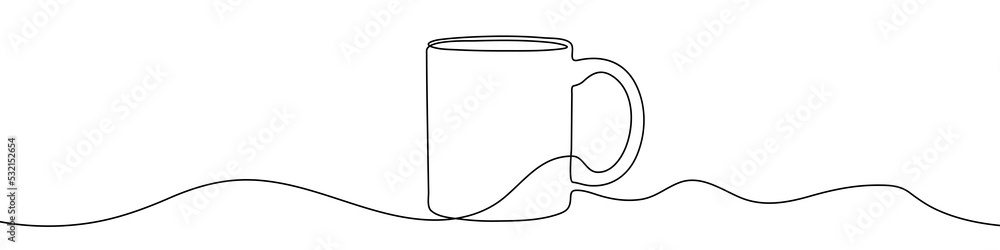 Continuous line drawing of cup. The mug one line icon. One line drawing ...