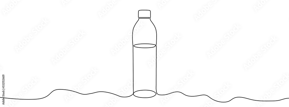 Continuous one line drawing silhouette of water bottle. Bottle linear ...