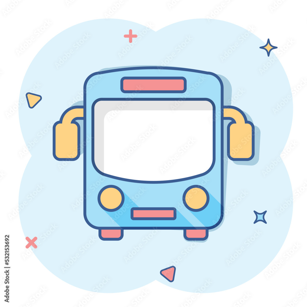 School bus icon in comic style. Autobus vector cartoon illustration on ...