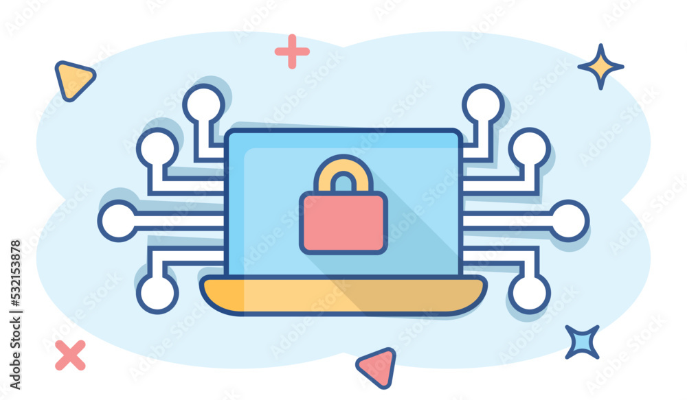 Cyber security icon in comic style. Padlock locked vector cartoon ...