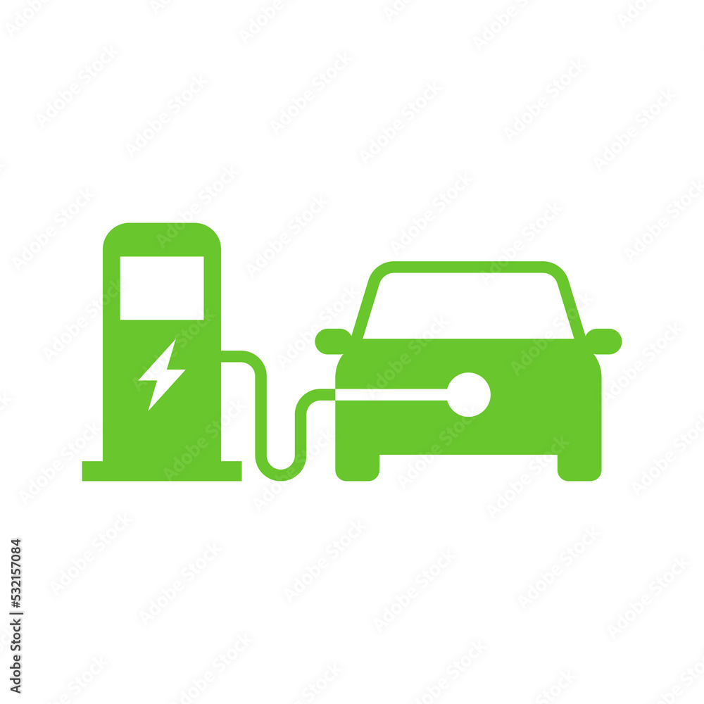 Electric car refueling icon symbol, EV car, Green hybrid vehicles ...