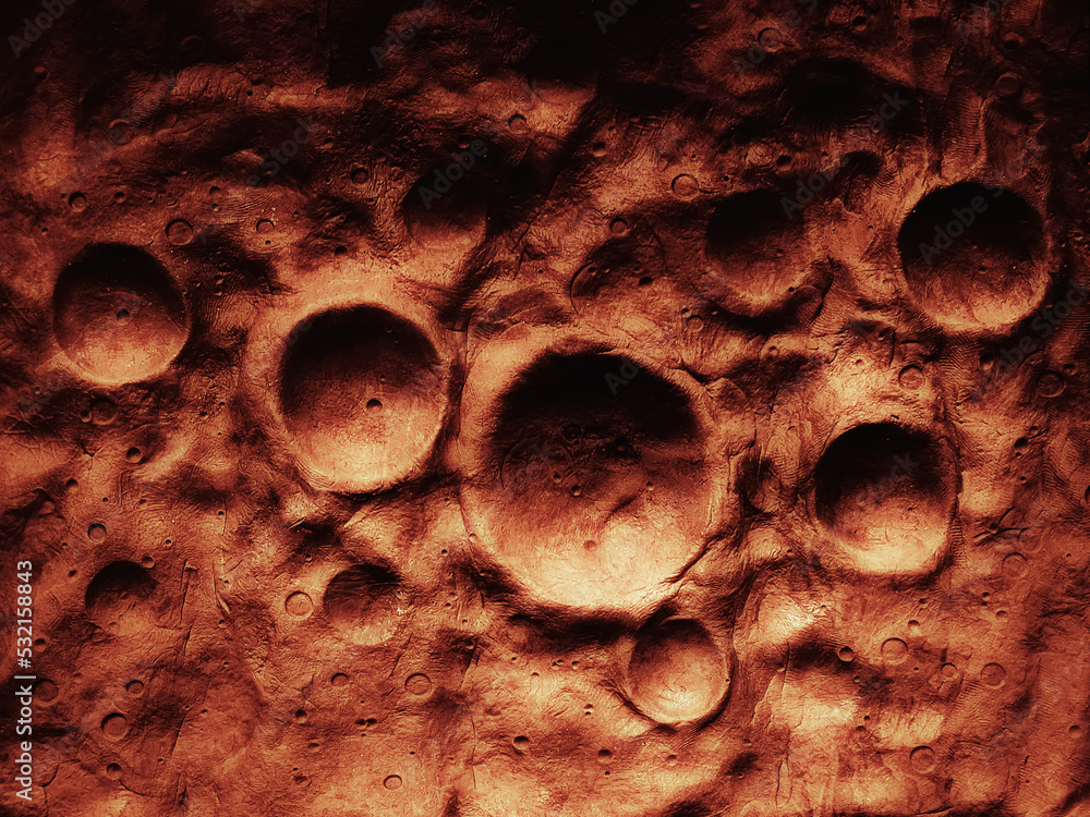 Surface of Mars at close range. Large impact craters cover the red ...