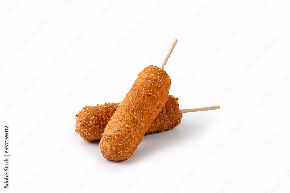 Corn dogs isolated on white background with clipping path. Traditional ...
